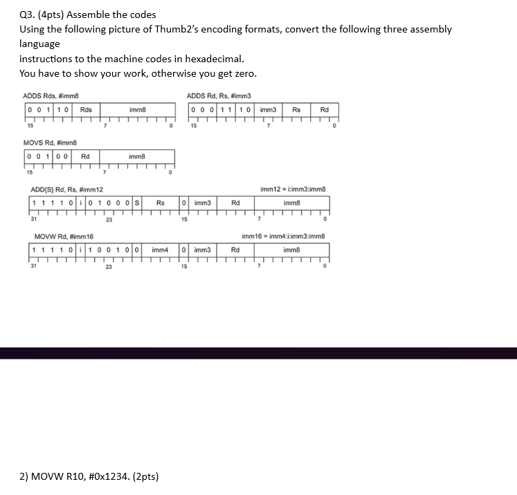 Q3 (4pts) Assemble the codes Using the | StudyX