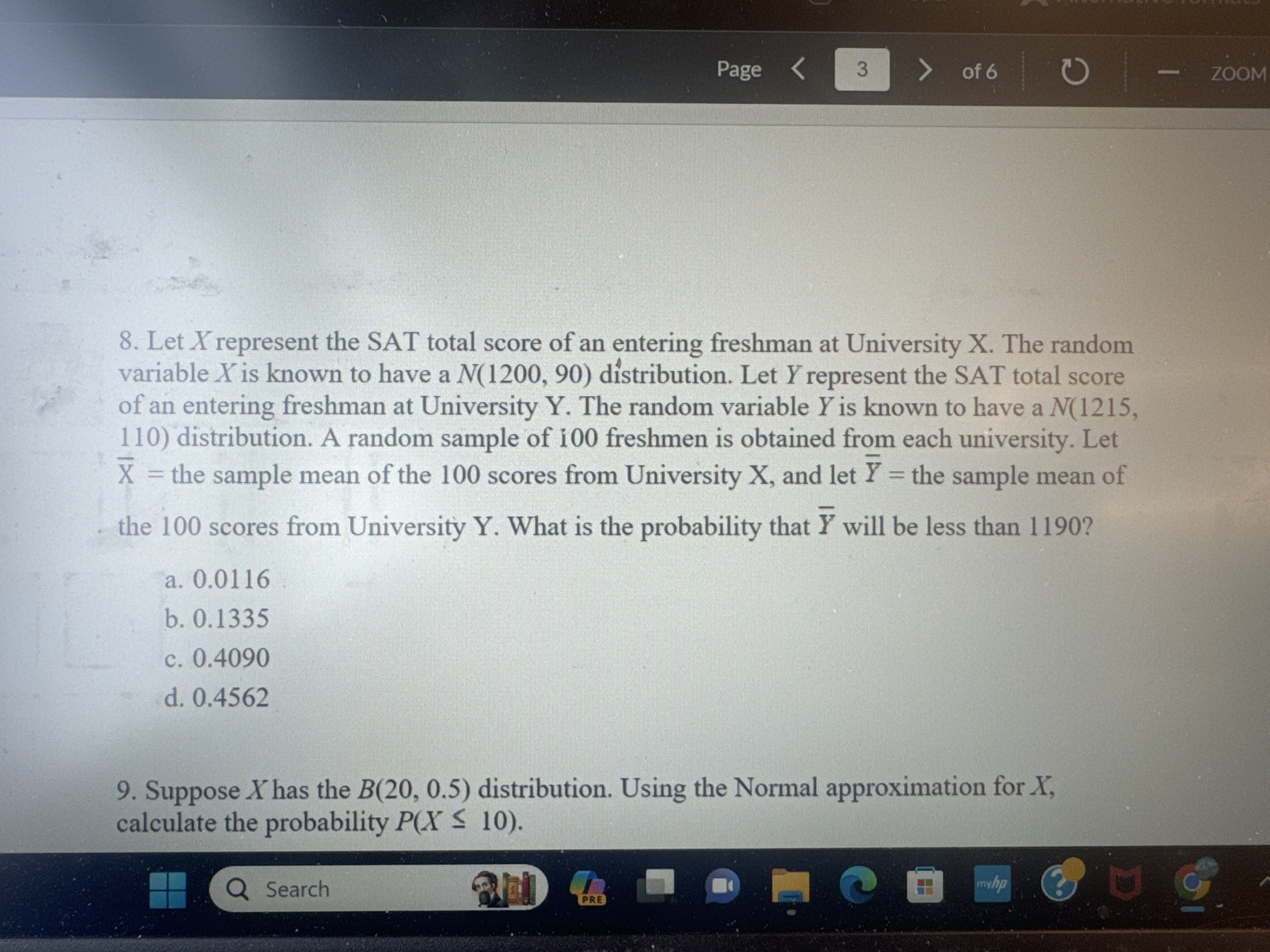 8 Let X represent the SAT total score of an | StudyX
