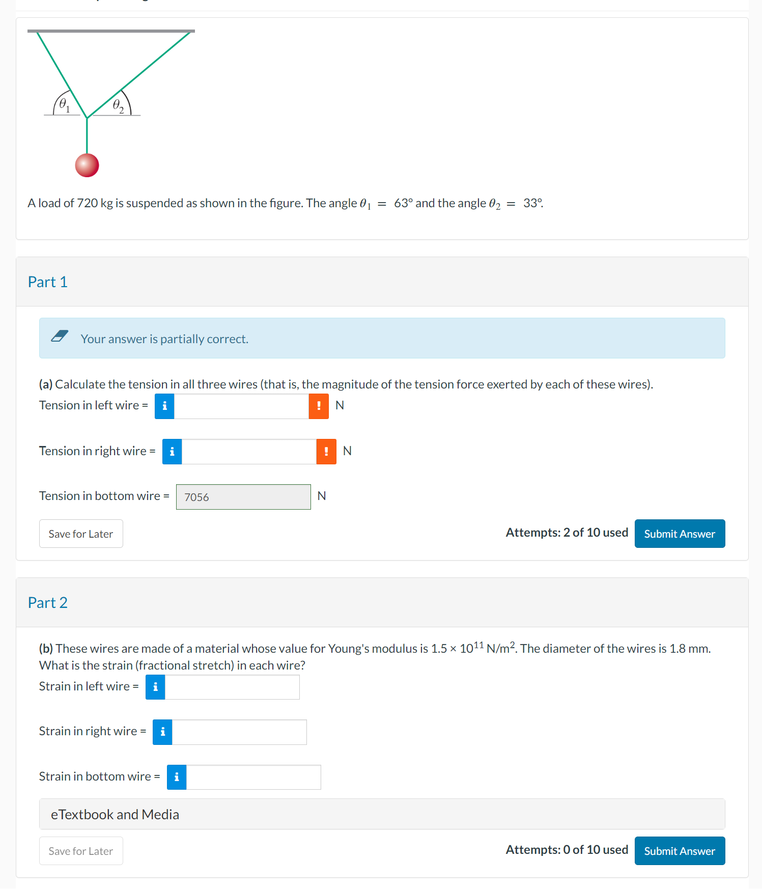 A load of 720 kg is suspended as shown in | StudyX