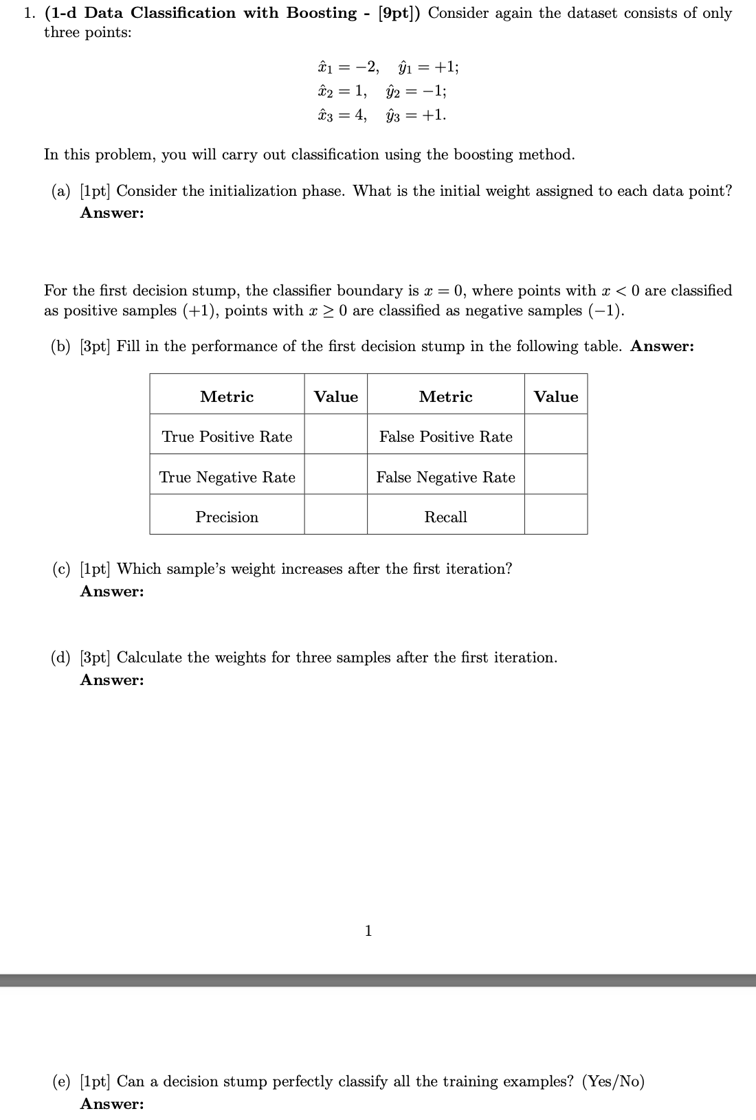 1 (1-d Data Classification with Boosting - | StudyX