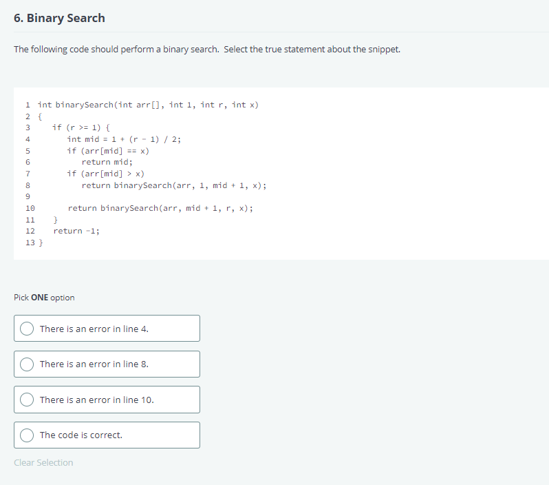 6 Binary Search The following code should | StudyX