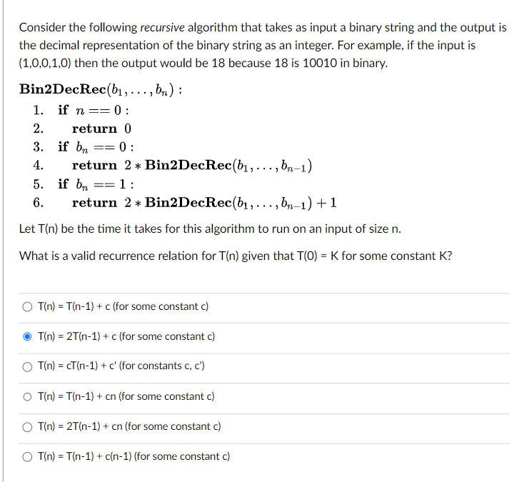 Consider the following recursive algorithm | StudyX