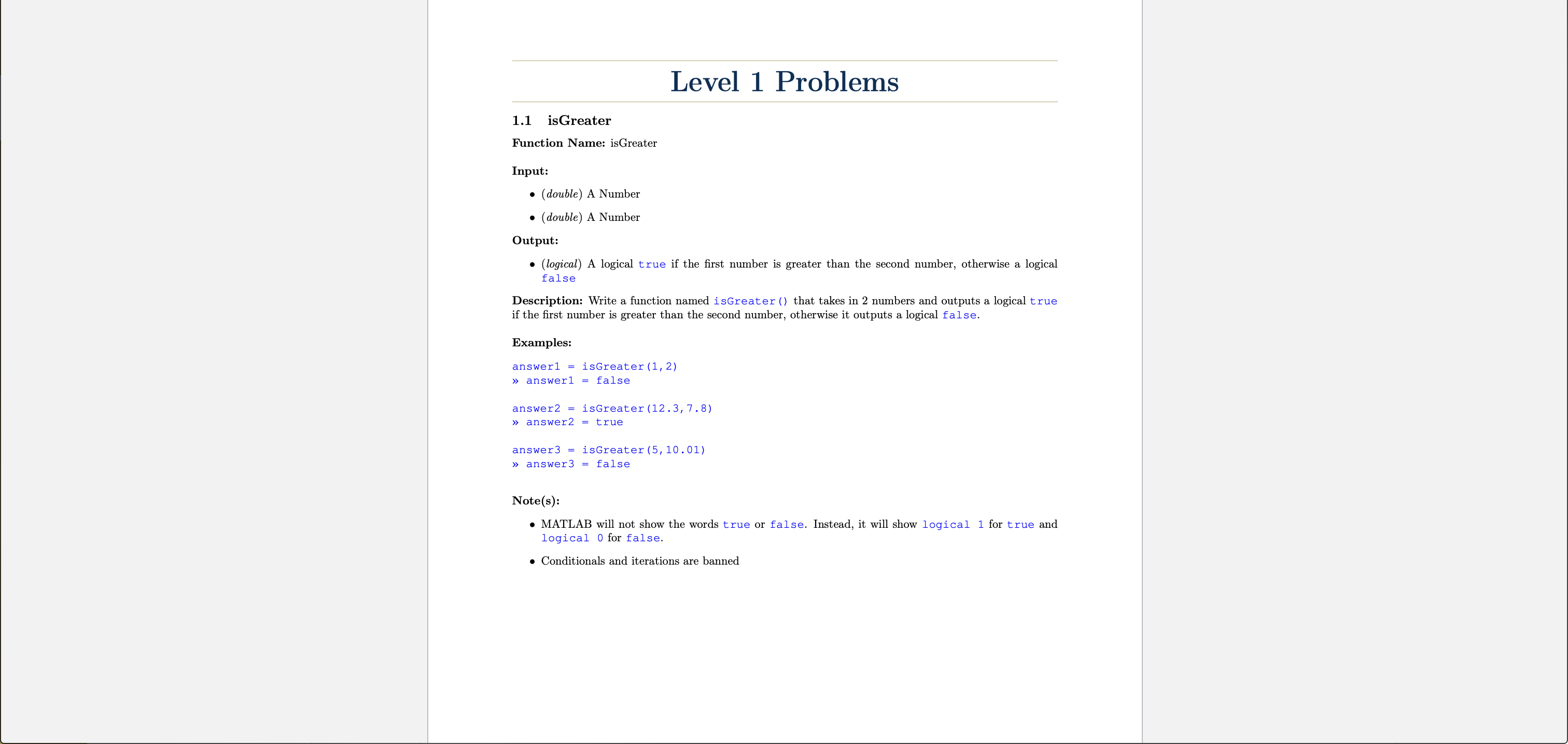 Level 1 Problems 11 isGreater Function Name | StudyX
