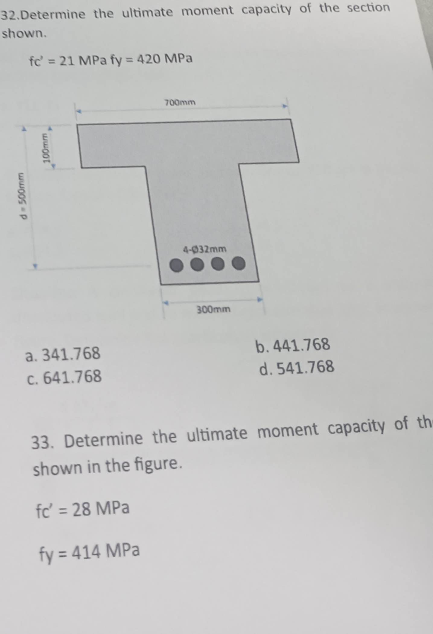 32 Determine the ultimate moment capacity of