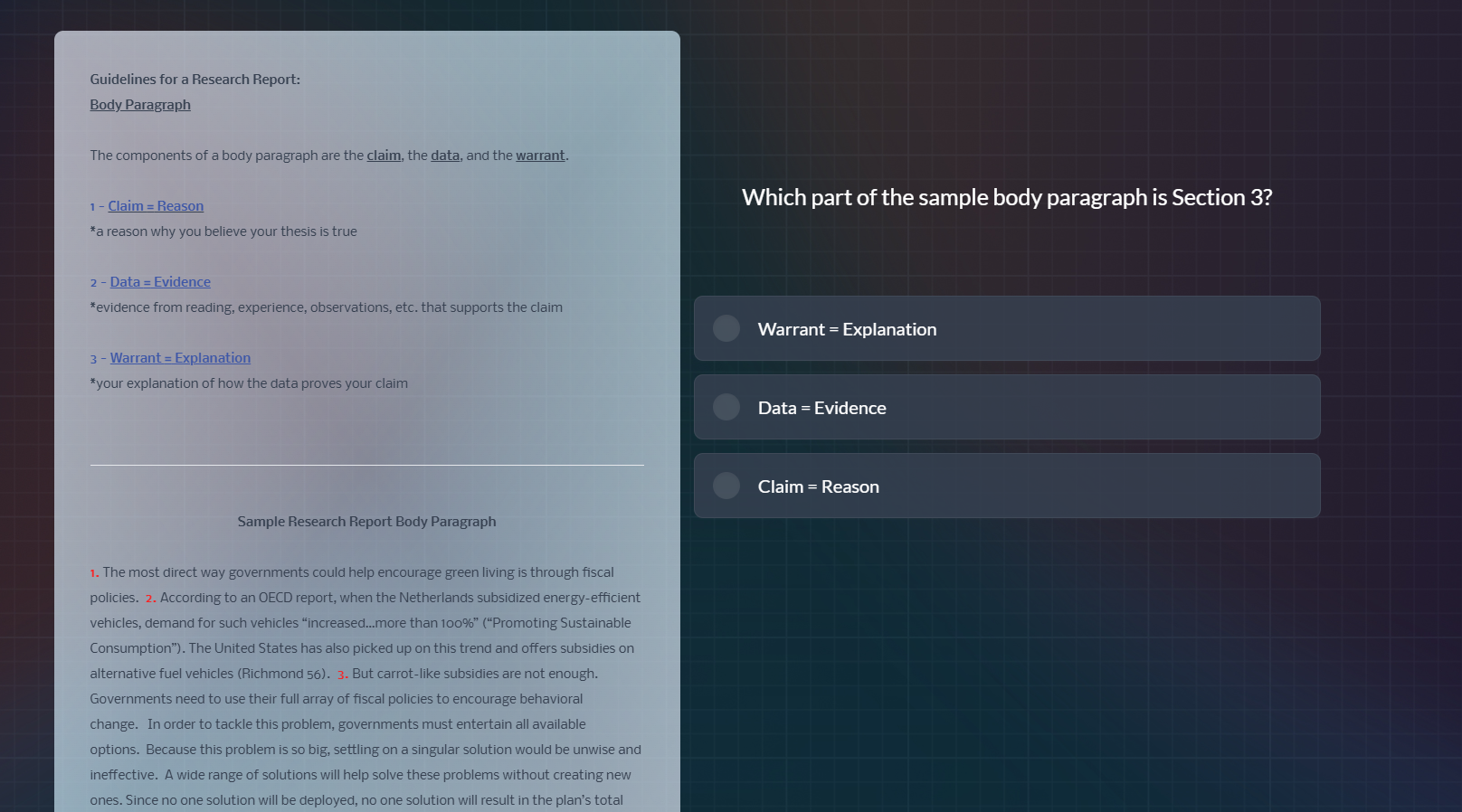 Which part of the sample body paragraph is | StudyX