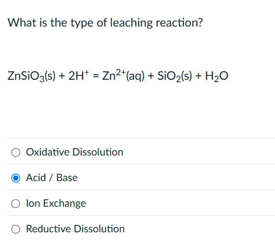 What is the type of leaching reaction?