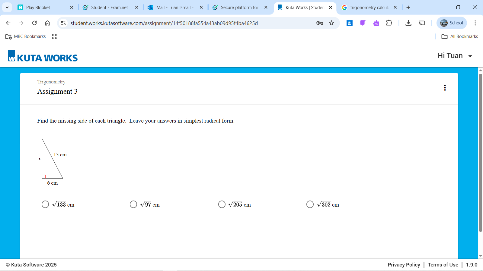 Find the missing side of each triangle. | StudyX