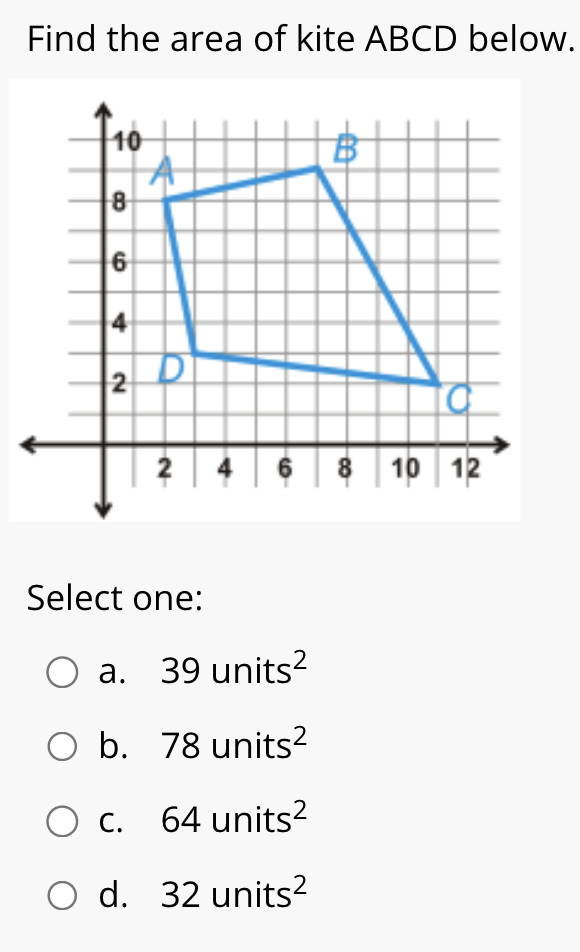 Find the area of kite ABCD below. Select | StudyX