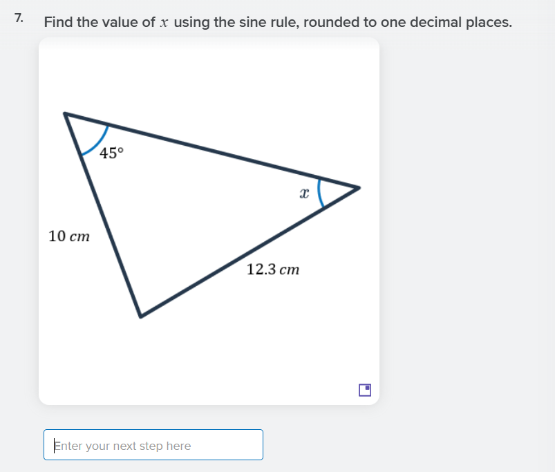 Find the value of *x* using the sine rule, | StudyX