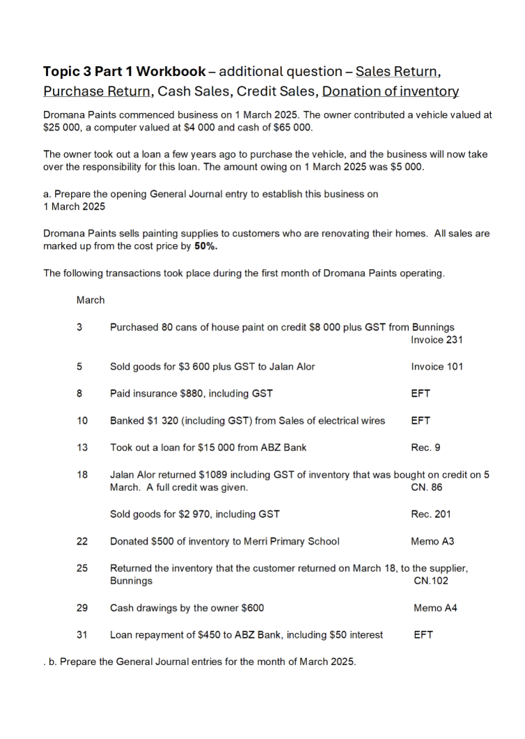 Topic 3 Part 1 Workbook - additional | StudyX