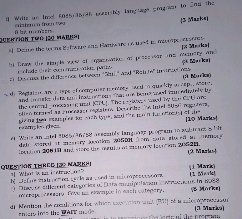 f) Write an Intel 8085/86/88 assembly | StudyX
