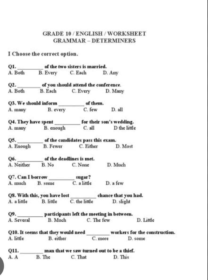GRADE 10 / ENGLISH / WORKSHEET | StudyX