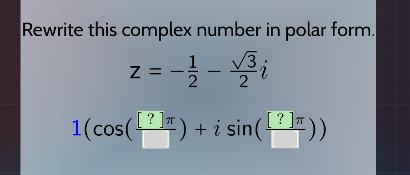 Rewrite this complex number in polar form. | StudyX