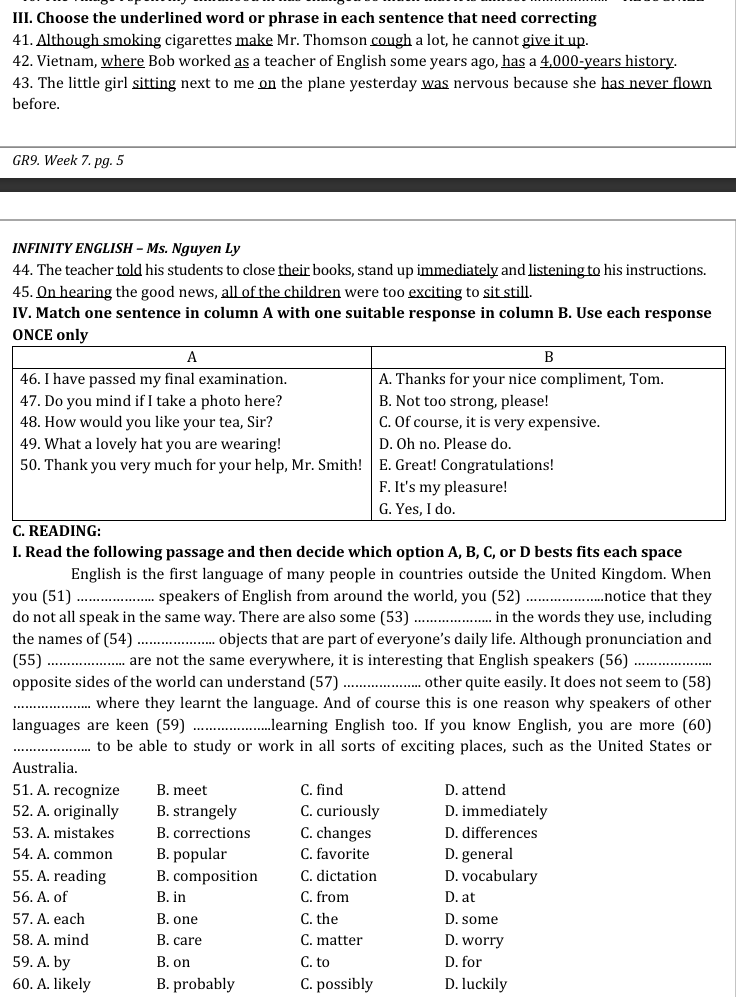 III. Choose the underlined word or phrase in | StudyX