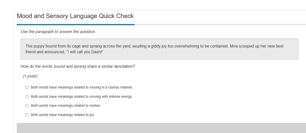 Mood and Sensory Language Quick Check Use | StudyX