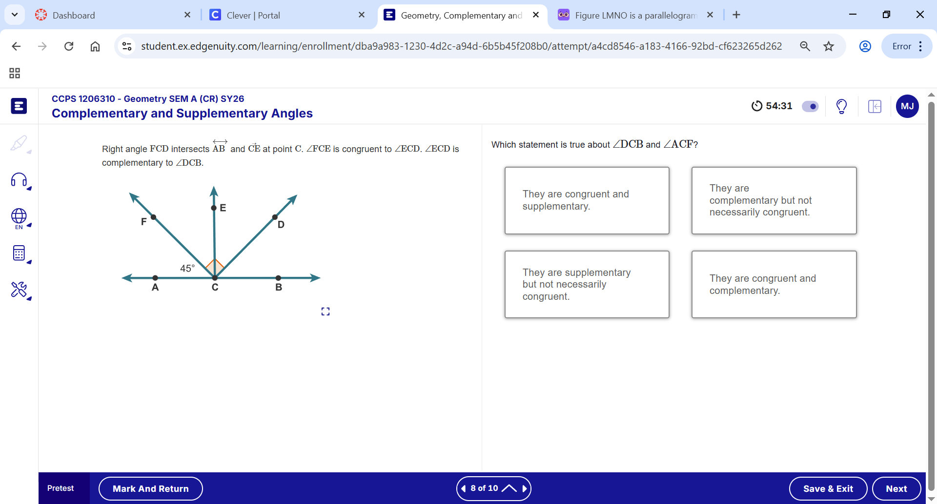 Right angle FCD intersects $ {AB}$ and $ | StudyX