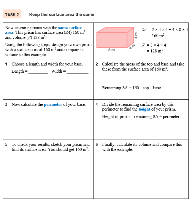 TASK 2 Keep the surface area the same Now | StudyX