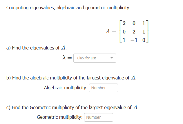 Computing eigenvalues, algebraic and | StudyX