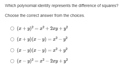 Which polynomial identity represents the | StudyX
