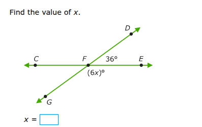 Find the value of x. (6x)° and 36° are