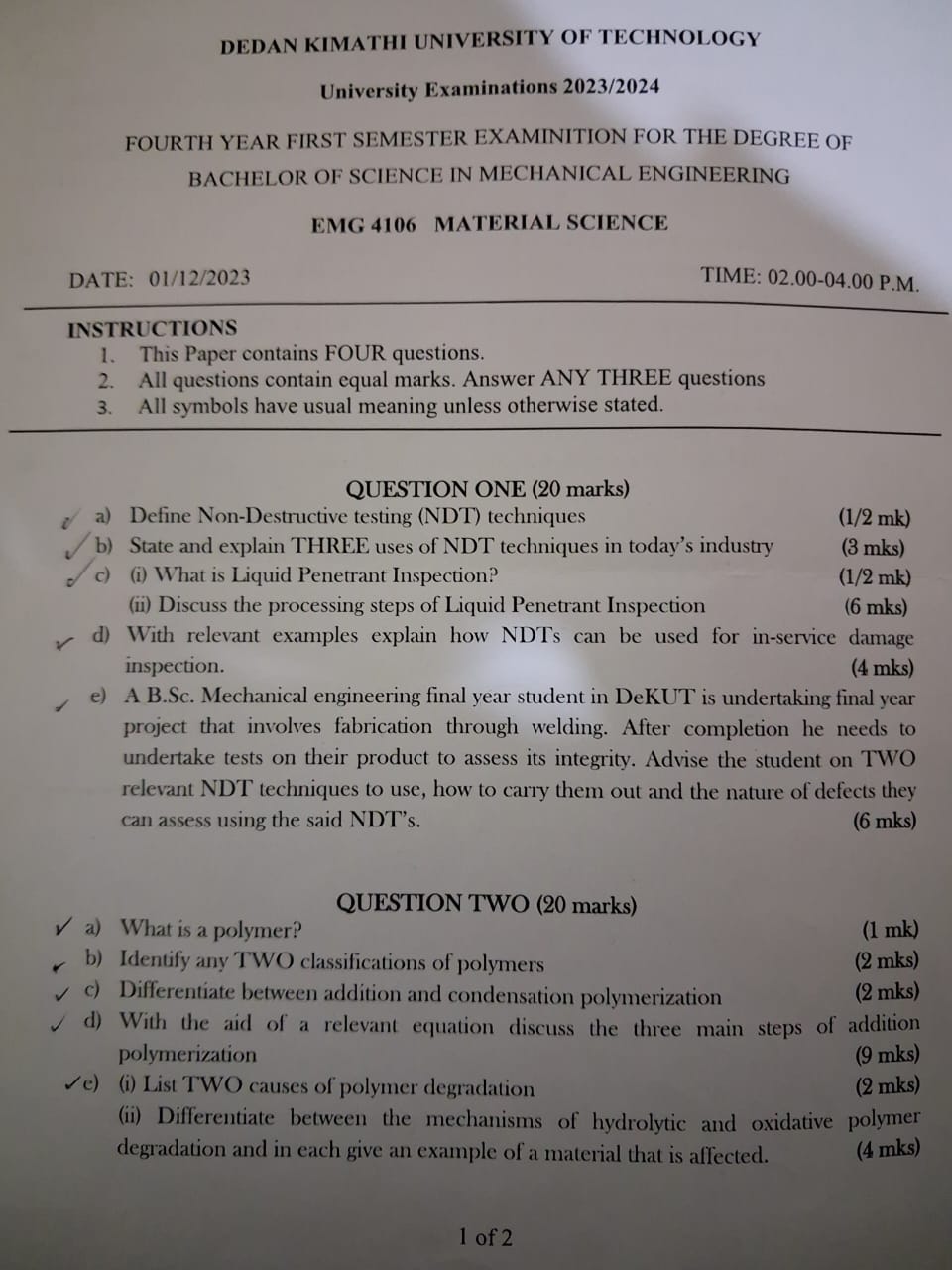 DEDAN KIMATHI UNIVERSITY OF TECHNOLOGY | StudyX