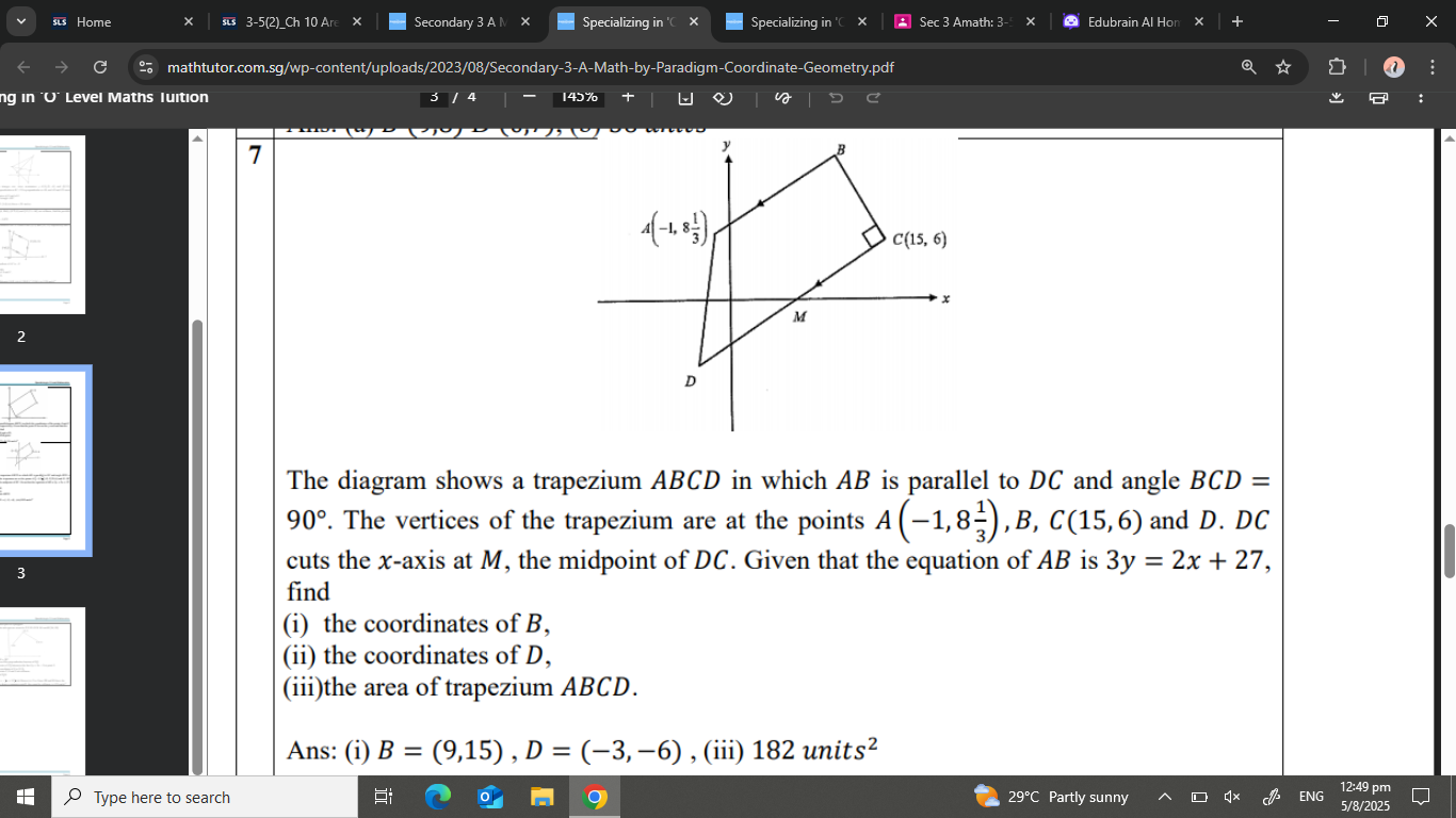 The diagram shows a trapezium $ABCD$ in | StudyX