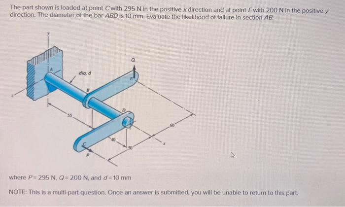 The part shown is loaded at point C with 295 | StudyX