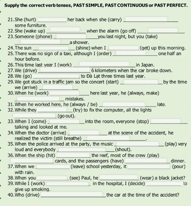 Supply the correct verb tenses, PAST SIMPLE, | StudyX