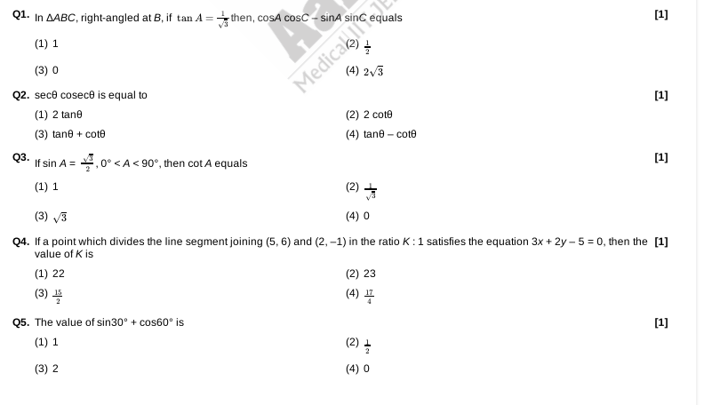 Q1. In $ ABC$, right-angled at B, if $ A = | StudyX