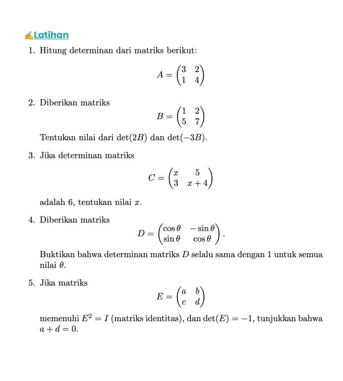 Latihan 1. Hitung determinan dari matriks | StudyX