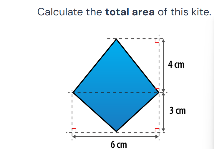 Calculate the total area of this kite. | StudyX