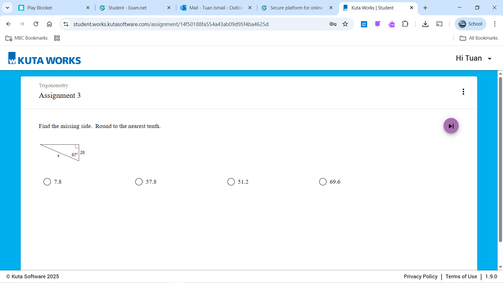 Find the missing side. Round to the nearest | StudyX