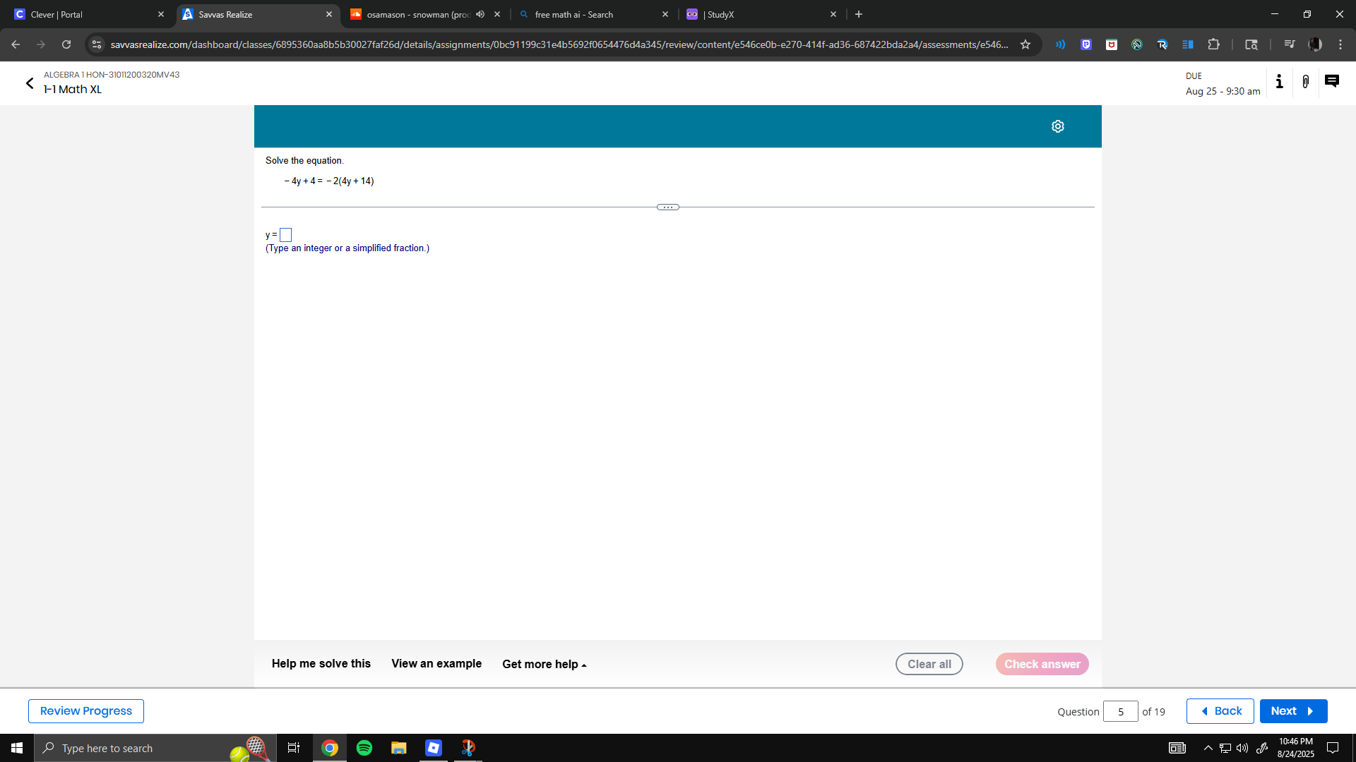ALGEBRA 1 HON -31011200320MV43 DUE 1-1 Math | StudyX