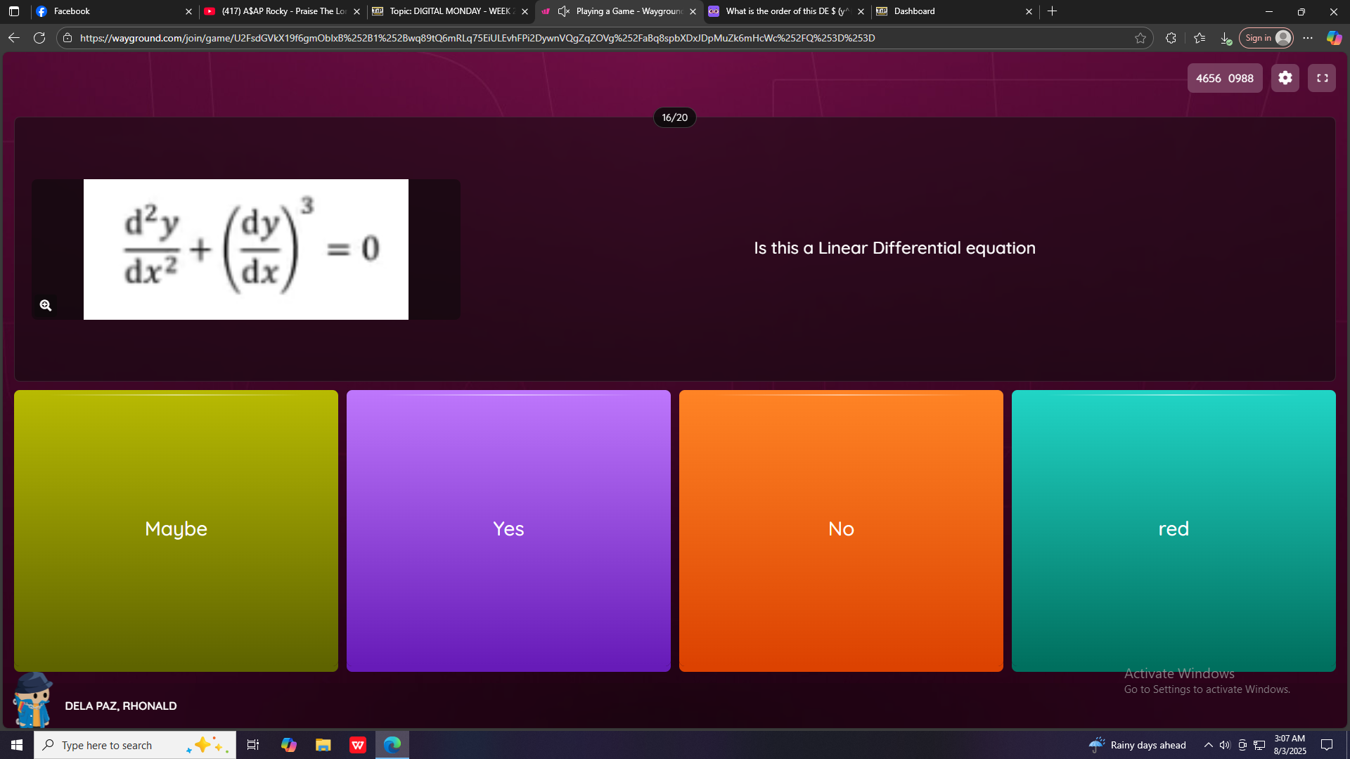 $ {d^2y}{dx^2} + ( {dy}{dx} )^3 = 0$ Is | StudyX