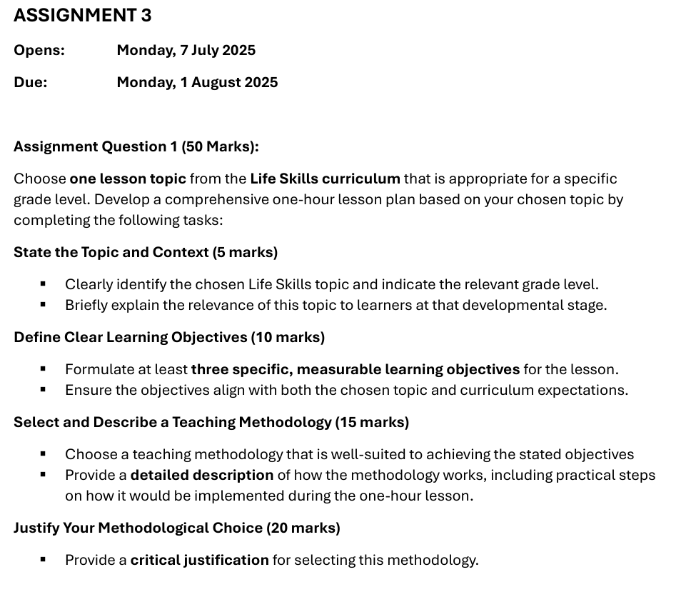 ASSIGNMENT 3 Opens: Monday, 7 July 2025 Due: | StudyX