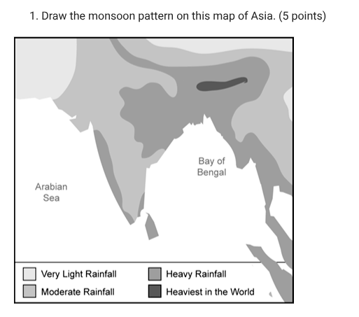 1. Draw the monsoon pattern on this map of | StudyX