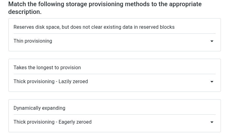 Match the following storage provisioning