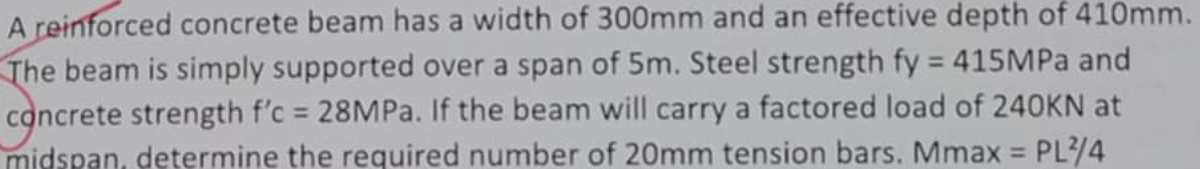 A reinforced concrete beam has a width of | StudyX