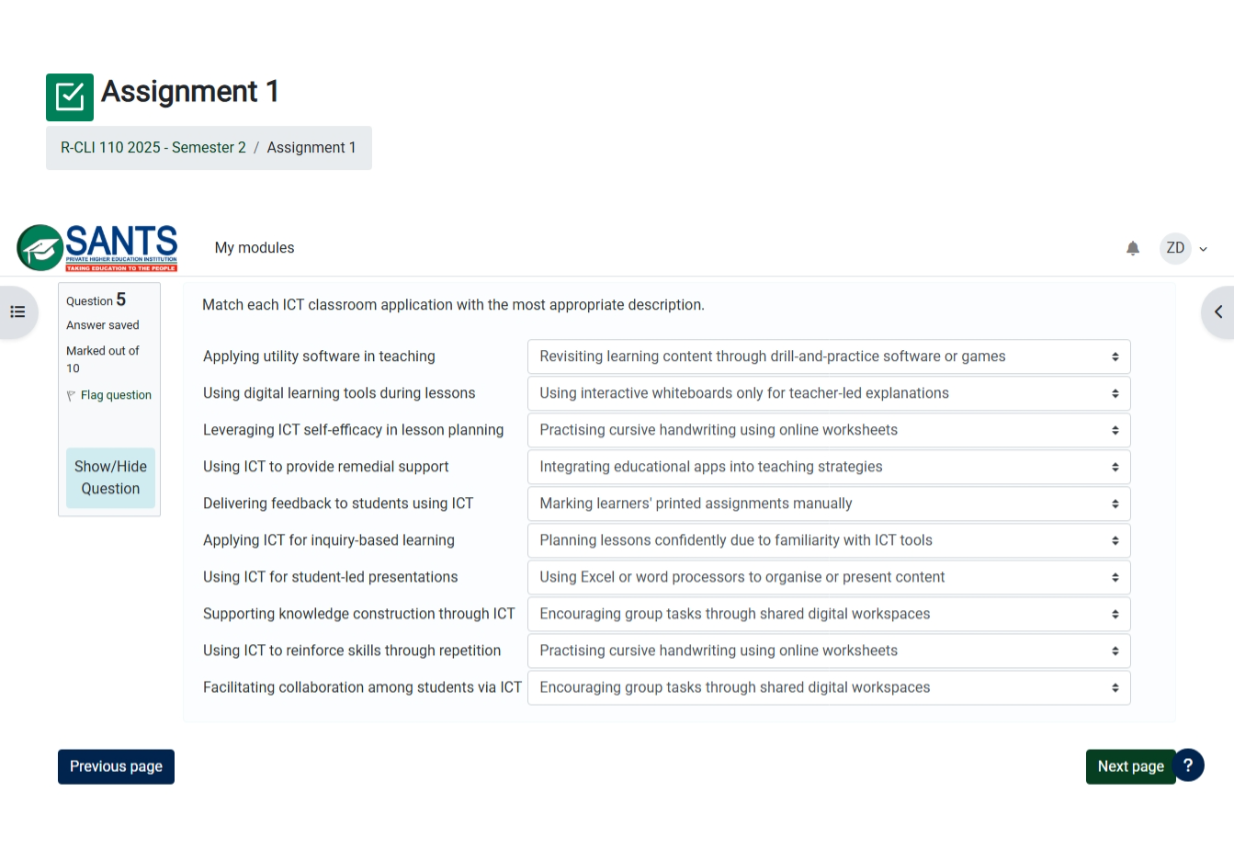Match each ICT classroom application with | StudyX