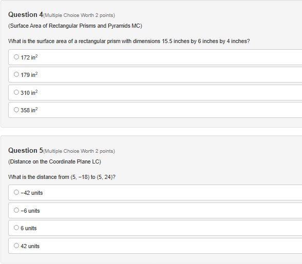 Question 4(Multiple Choice Worth 2 points) | StudyX