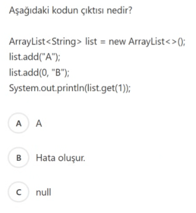 Aşağıdaki kodun çıktısı nedir? ArrayList | StudyX