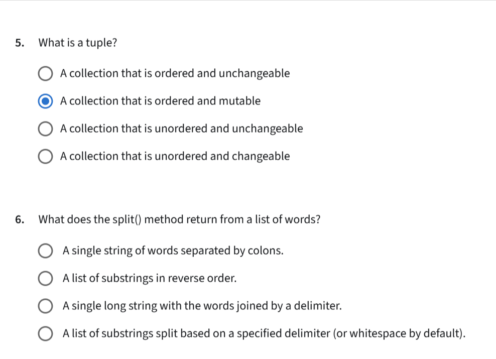 5. What is a tuple? A collection that is | StudyX
