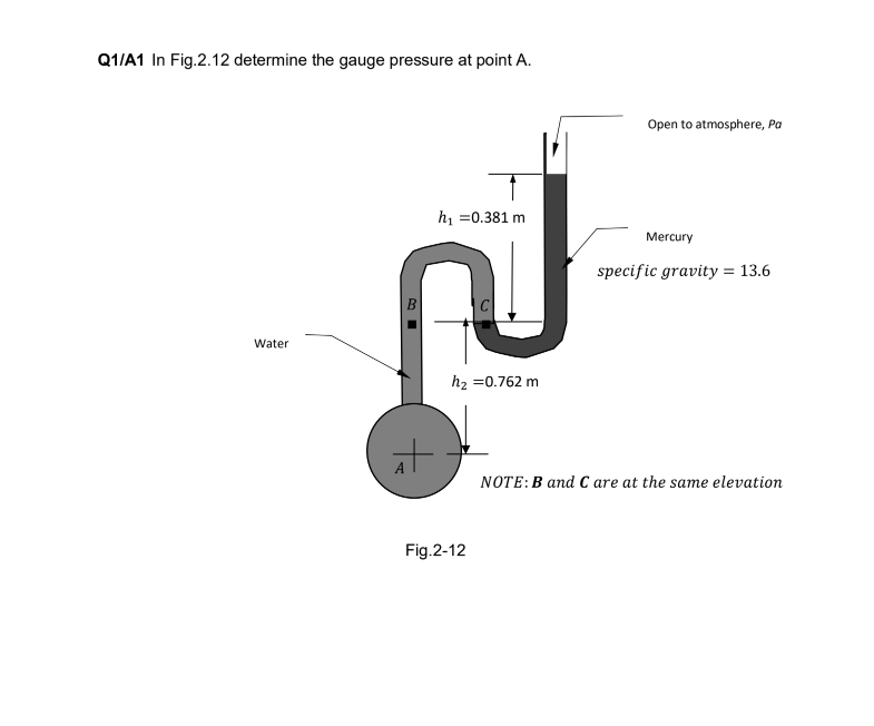 In Fig.2.12 determine the gauge pressure at | StudyX