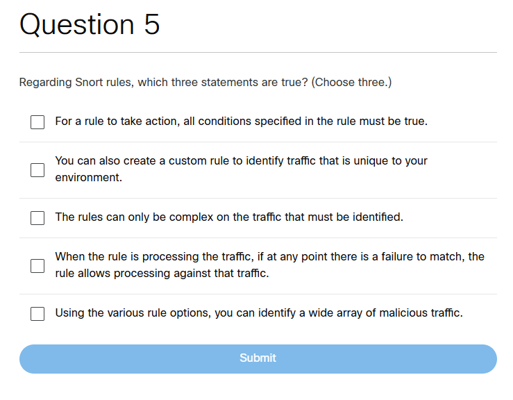 Regarding Snort rules, which three | StudyX