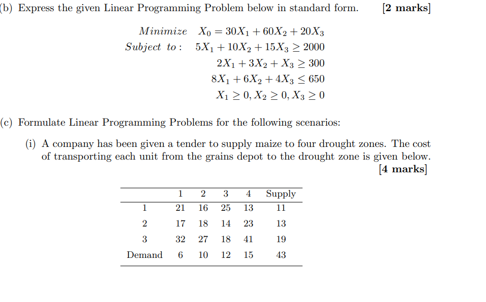 (b) Express the given Linear Programming | StudyX