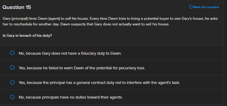 Question 15 Gary (principal) hires Dawn