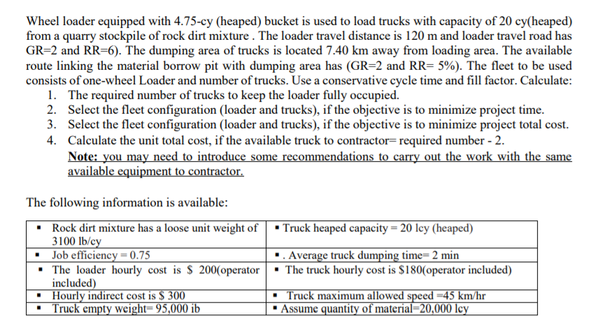 Wheel loader equipped with 4.75-cy (heaped) | StudyX