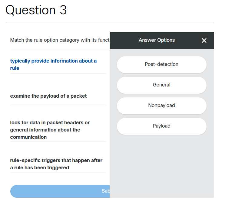 Match the rule option category with its | StudyX