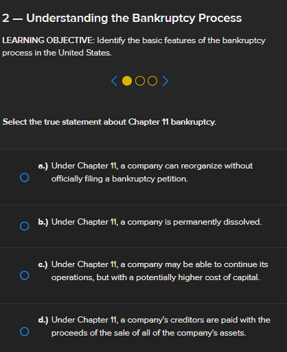 Select the true statement about Chapter 11 | StudyX