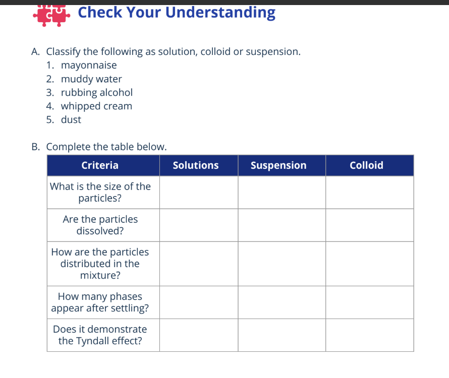 A. Classify the following as solution, | StudyX